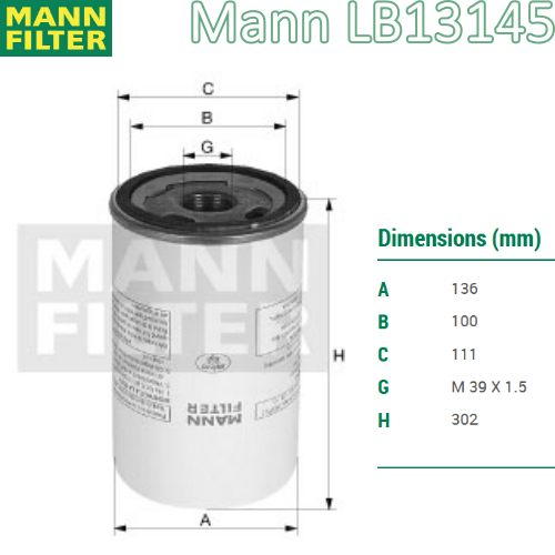 Lọc tách dầu LB13145 Mann filter cho máy nén khí - Khí nén Á Châu